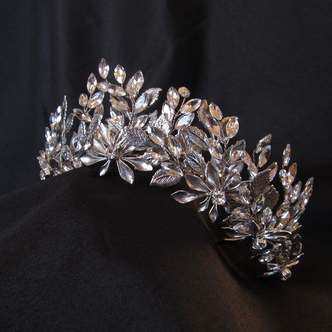 Handmade Flower Wreath Wedding Tiara - Silver Grecian Headband Crown ...