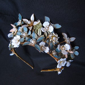 Handmade Flower Blue White Wedding Tiara - Whimsical Headband Crown ...