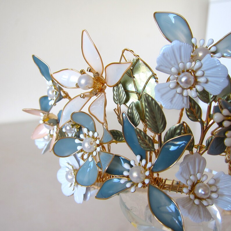 Handmade Flower Blue White Wedding Tiara - Whimsical Headband Crown ...