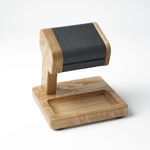 Walnut Watch Stand With Leather Top for Watches and Tray for Ring or ...