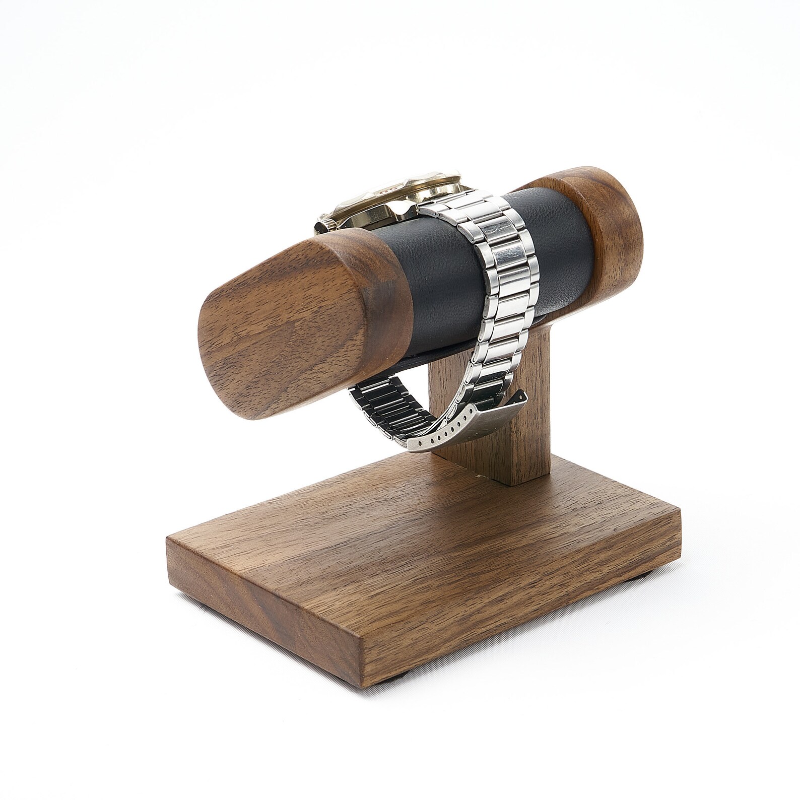 Wood Watch Stand for Man, Modern Walnut Wood Watch Stand With a Black ...