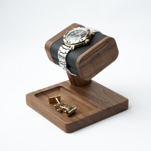 Walnut Watch Stand With Leather Top for Watches and Tray for Ring or ...