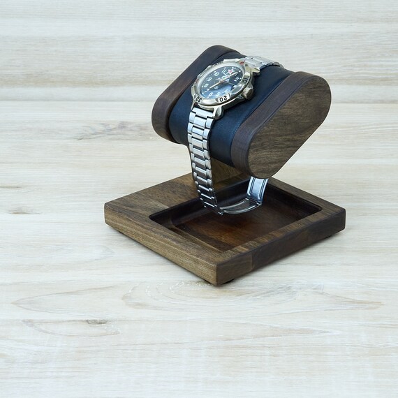 Wood Watch Stand With Black Soft Leather Pillow and Place for - Etsy