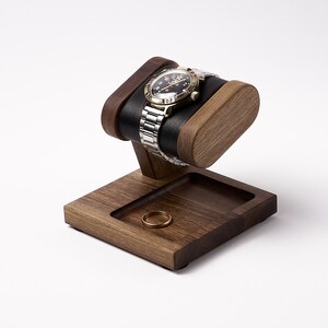 Wood Watch Stand With Black Soft Leather Pillow and Place for - Etsy