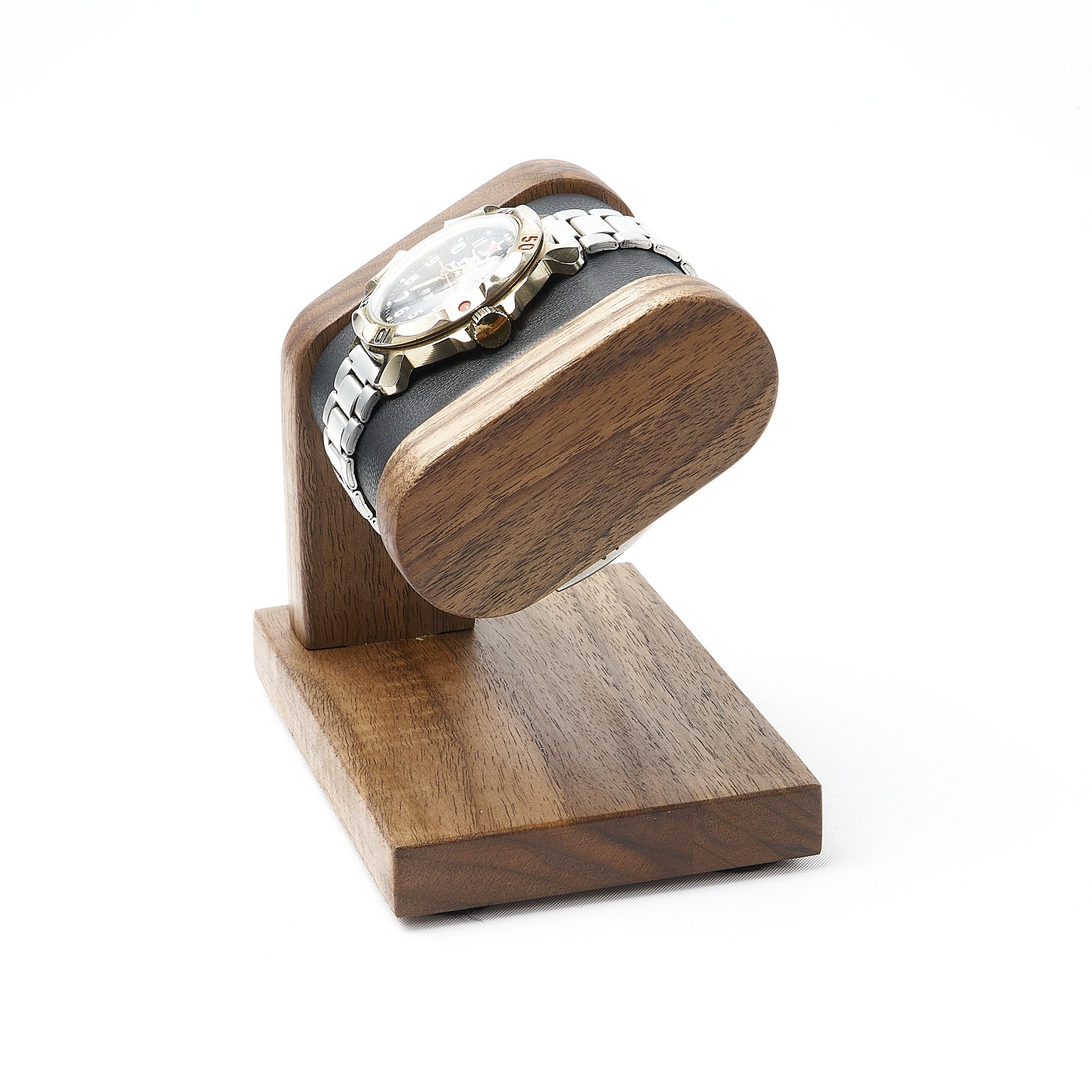 Wood Watch Stand for Man, Modern Walnut Wood Watch Stand With a Black ...