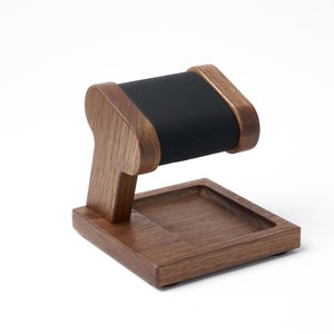 Wood Watch Stand With Black Soft Leather Pillow and Place for Storage ...