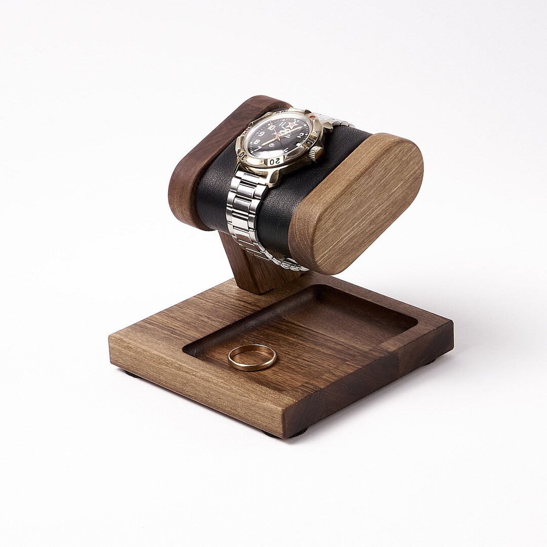 Wood Watch Stand With Black Soft Leather Pillow and Place for - Etsy
