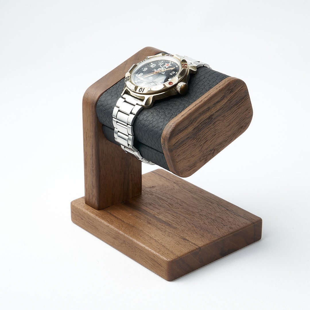 Walnut Single Watch Stand With Leather for Storage of Men's Watch May ...