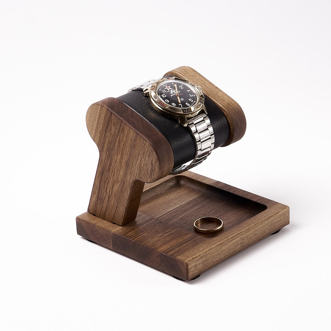 Wood Watch Stand With Black Soft Leather Pillow and Place for - Etsy