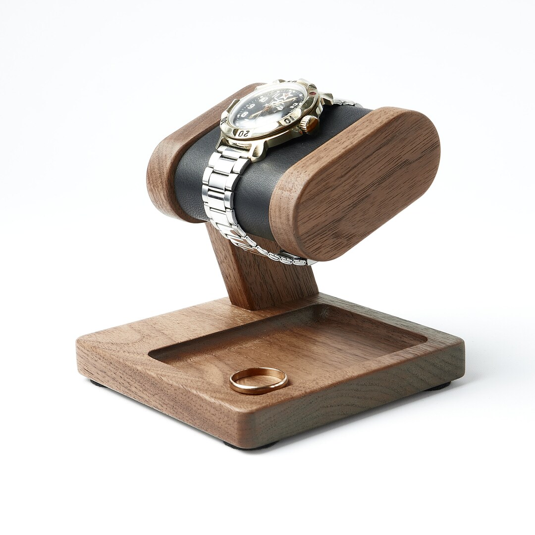 Wood Watch Stand for Men's Wristwatch With a Pocket for Storage, Watch ...