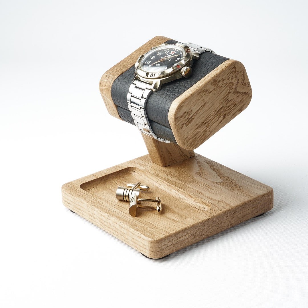 Oak Watch Stand With Leather Top for Watches and Tray for Ring or ...