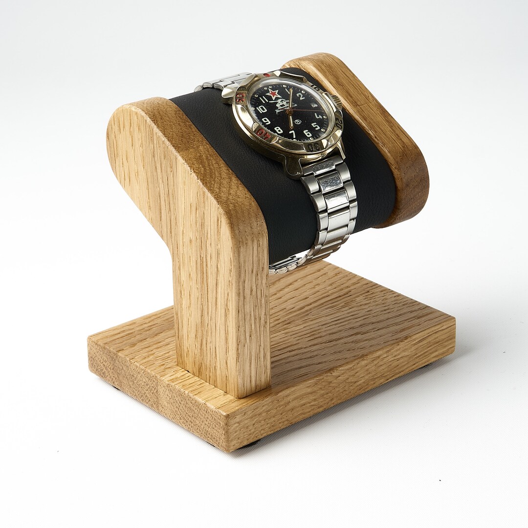 Personalized Wood Watch Stand for Men, Watch Holder With Leather Pillow ...