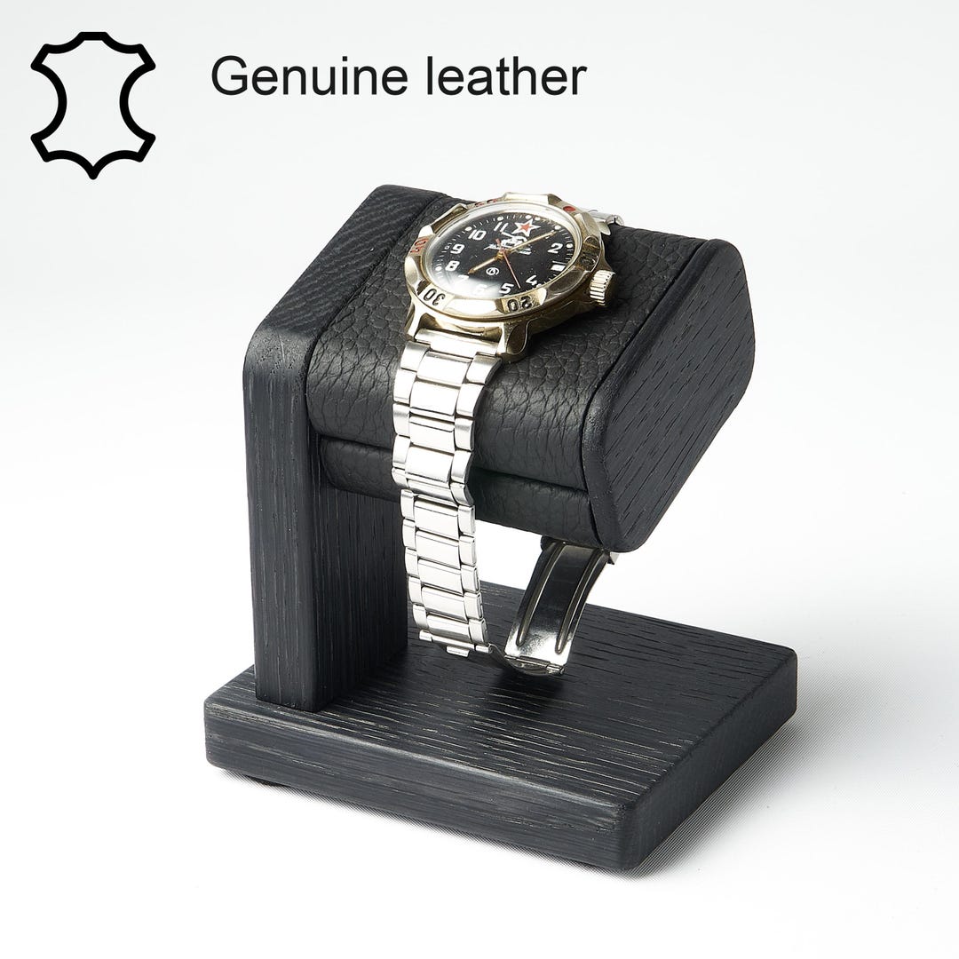 Black Single Watch Stand With Leather Top for Storage of Men's Watch ...