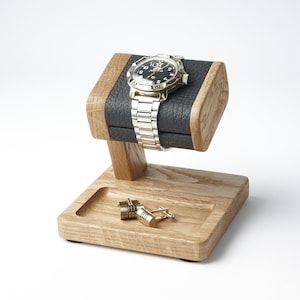 Oak Watch Stand With Leather Top for Watches and Tray for Ring or ...