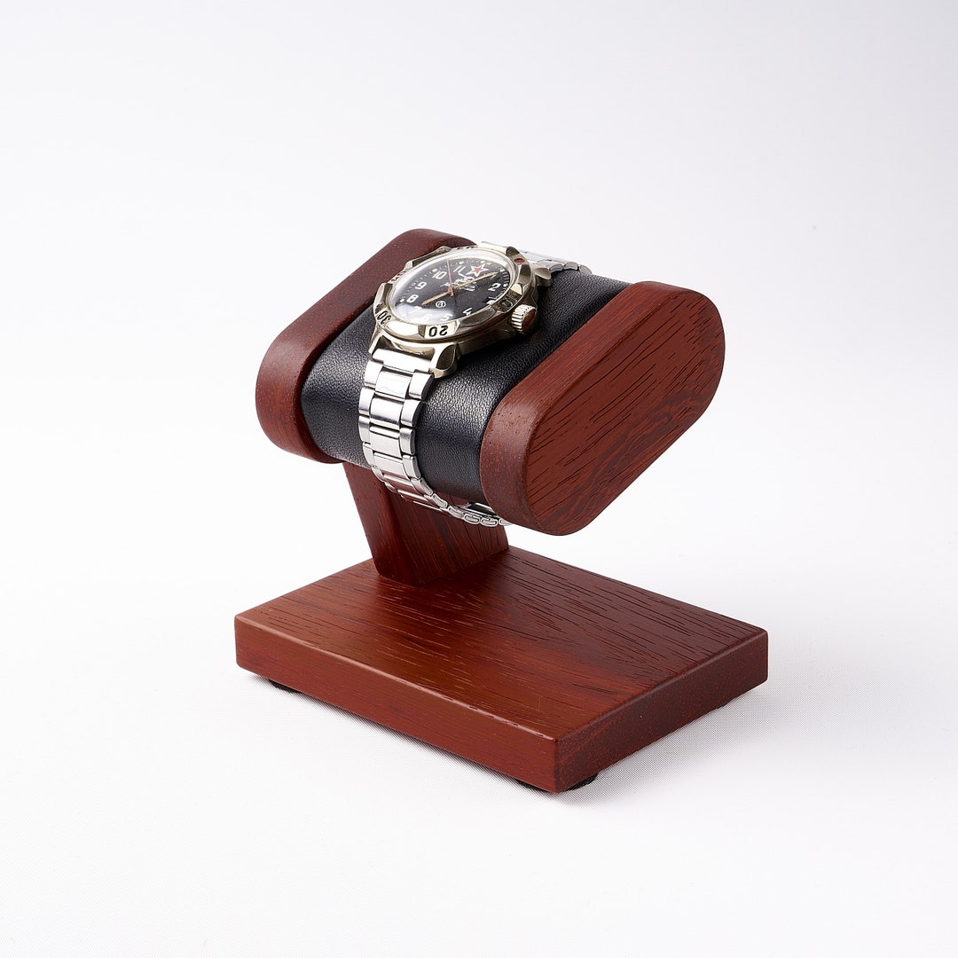 Red Wood Watch Stand With Black Leather Pillow - Etsy