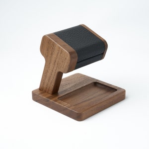 Walnut Watch Stand With Leather Top for Watches and Tray for Ring or ...