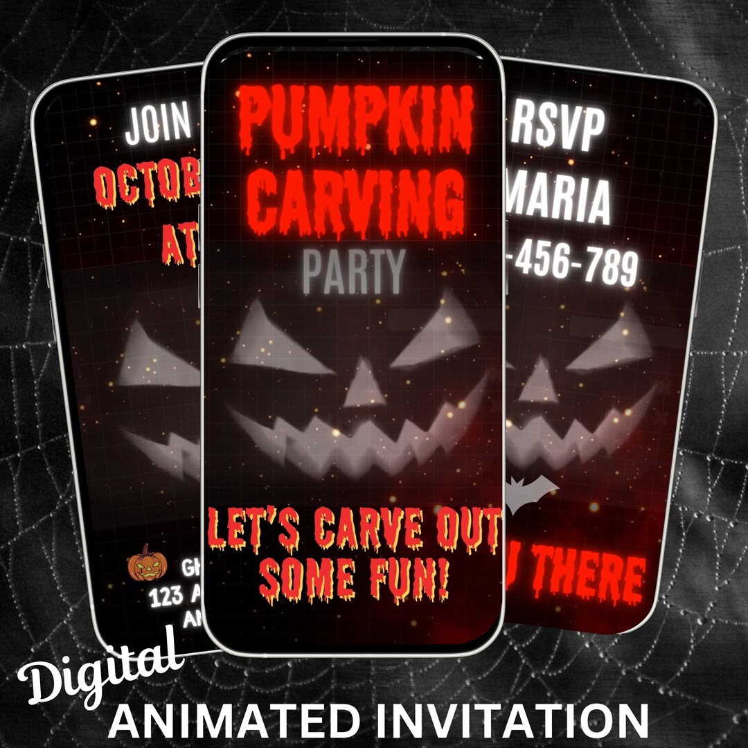Digital Pumpkin Carving Video Invitation, Halloween Game Night Party ...