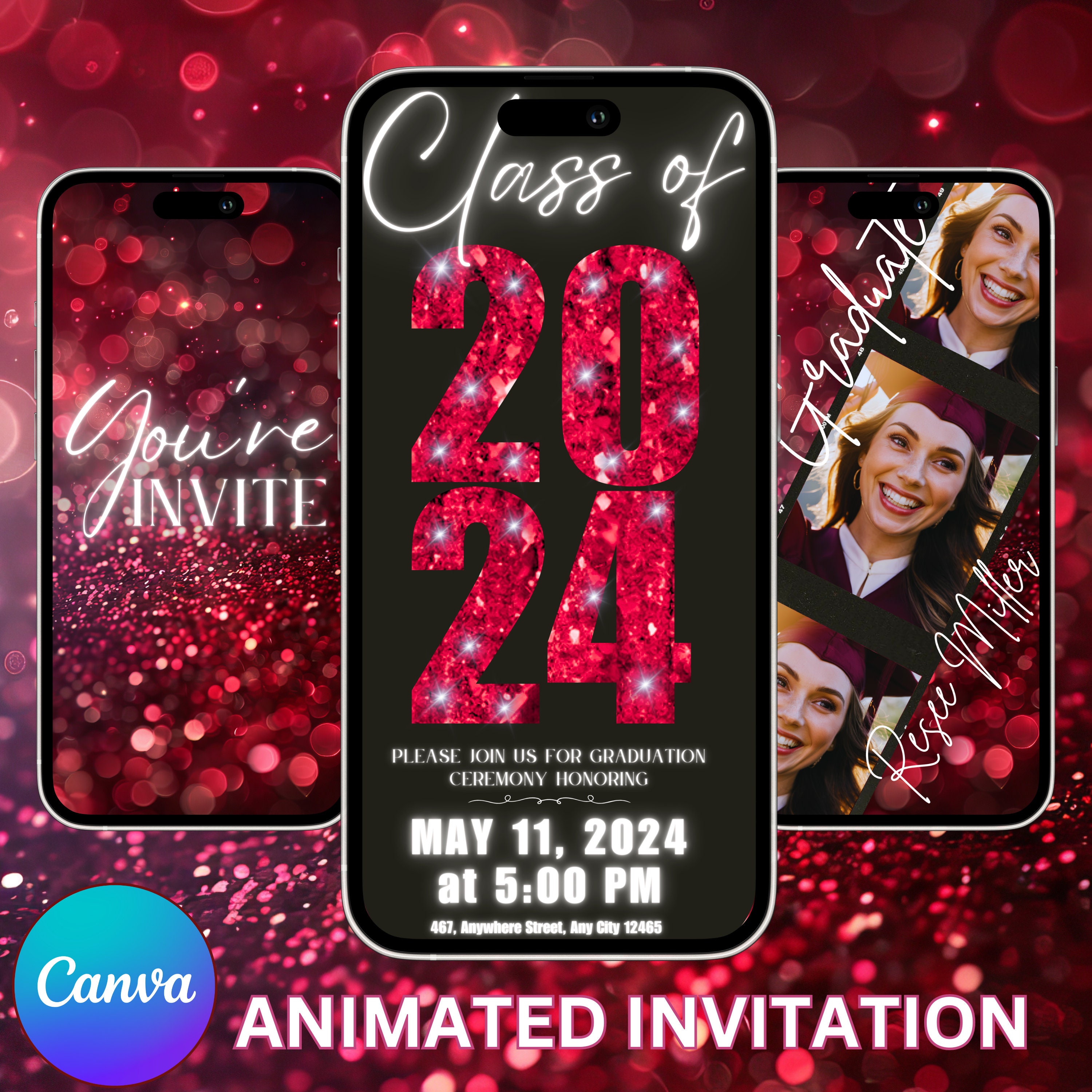 Maroon Graduation Invitation, Digital Grad Party Invite Video Canva ...