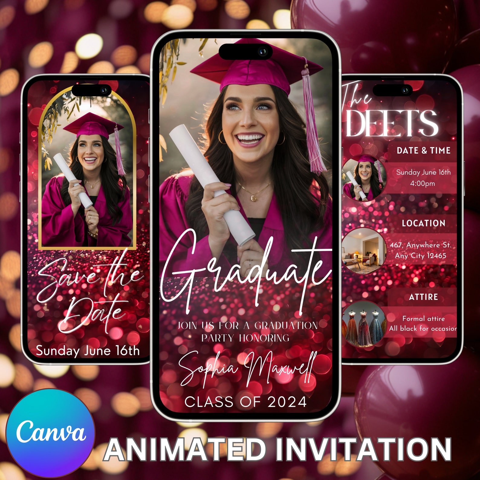 Maroon Graduation Invitation Template, Graduation Invitation, 2025 ...
