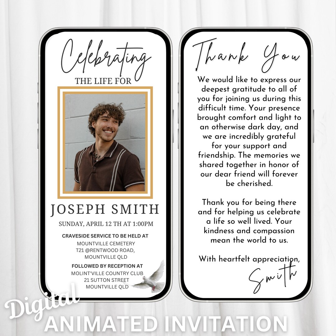 Digital Funeral Invitation, Celebration of Life, Phone Invitation ...