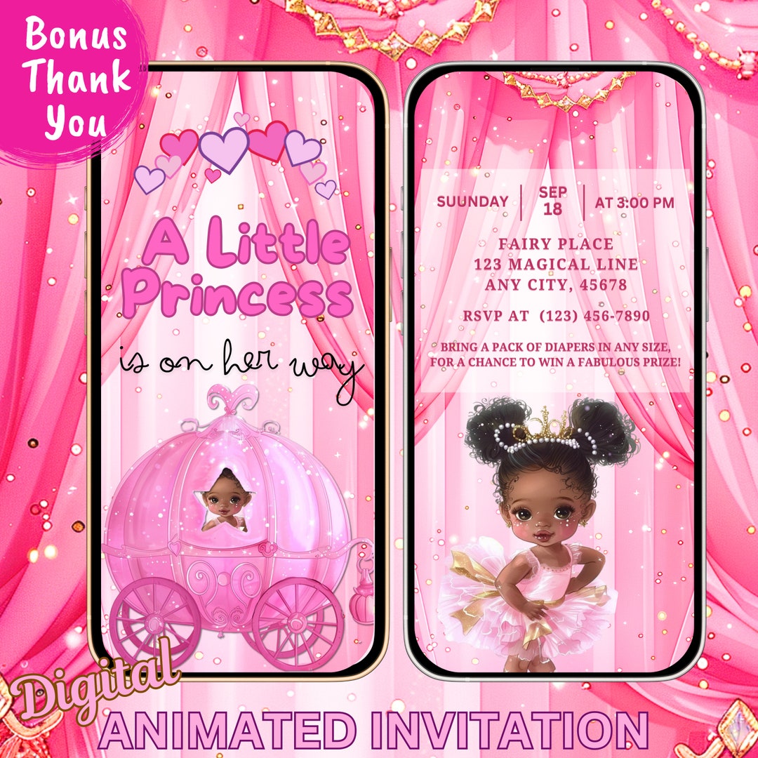 Animated Princess Baby Shower Invitation, Girl Ballerina Invite, Pink ...