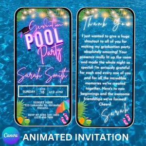 Pool Party Graduation Video Invitation Animated, Digital Girls Pink ...