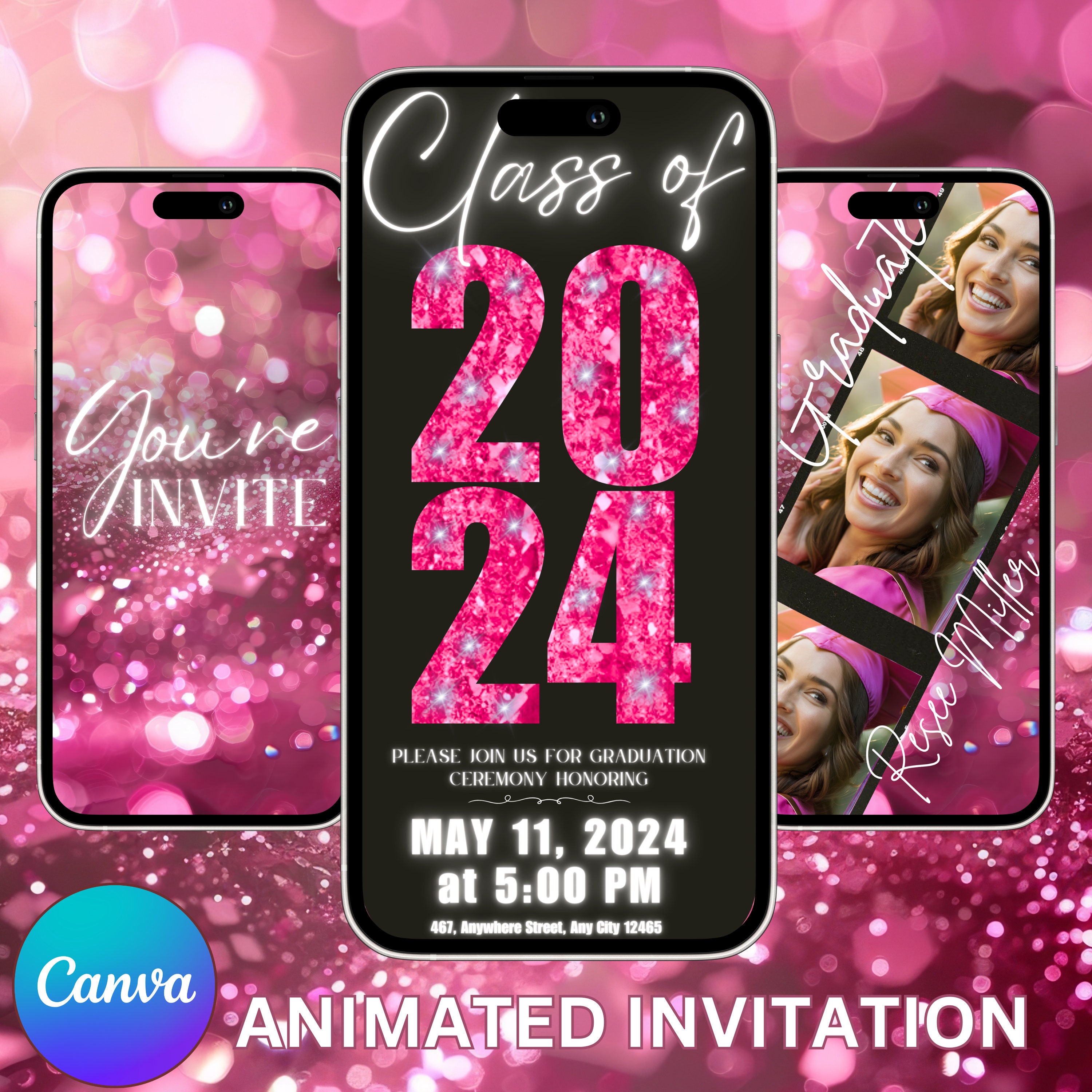 Pink Graduation Invitation 2024, College Graduation Announcement ...