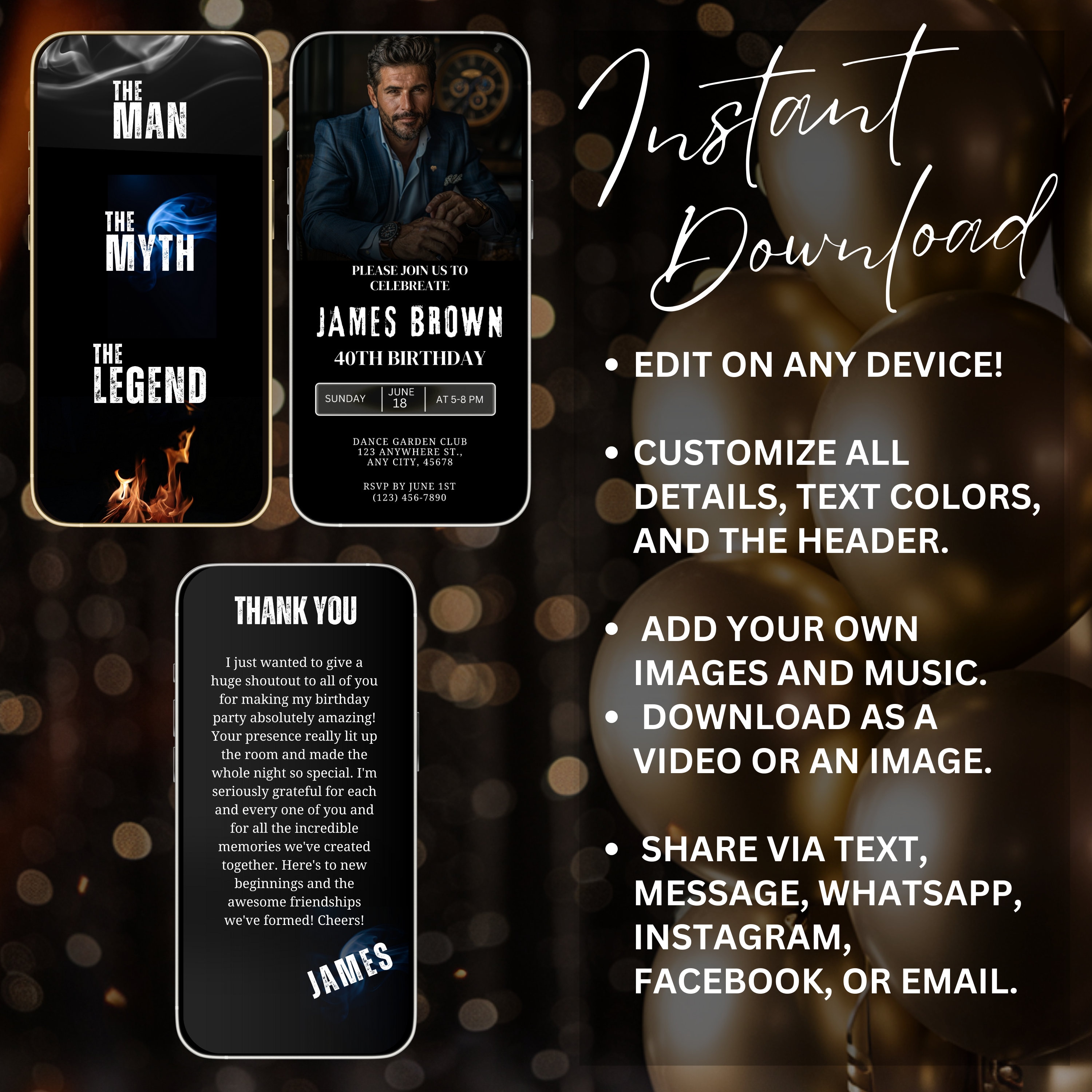Digital Men Birthday Invitations for Men , the Man the Legend ...