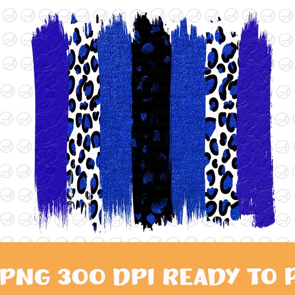 Blue Black Glitter Leopard Brush Strokes Brushstrokes Sublimation PNG ...