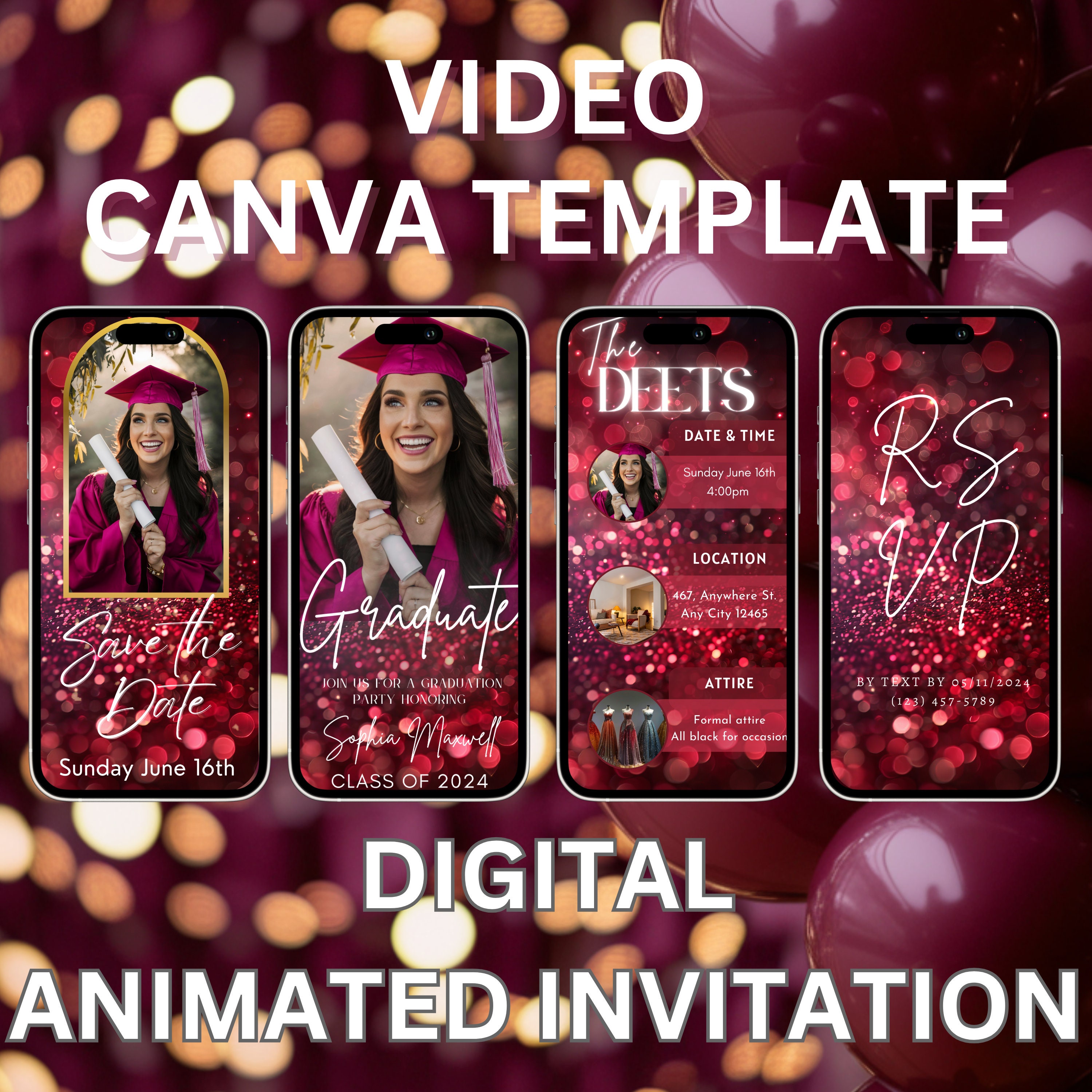 Maroon Graduation Invitation Template, Graduation Invitation, 2025 ...