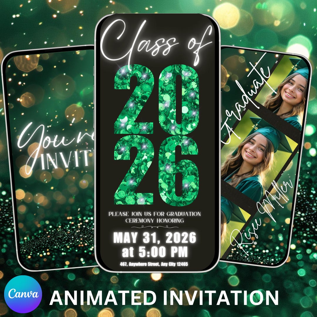 Green Graduation Video Invitation Template | Editable Canva Graduation ...