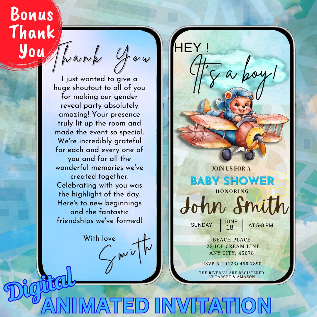Pilot Baby Invitation, Blue Airline Flight Ticket, It's Boy, Baby ...