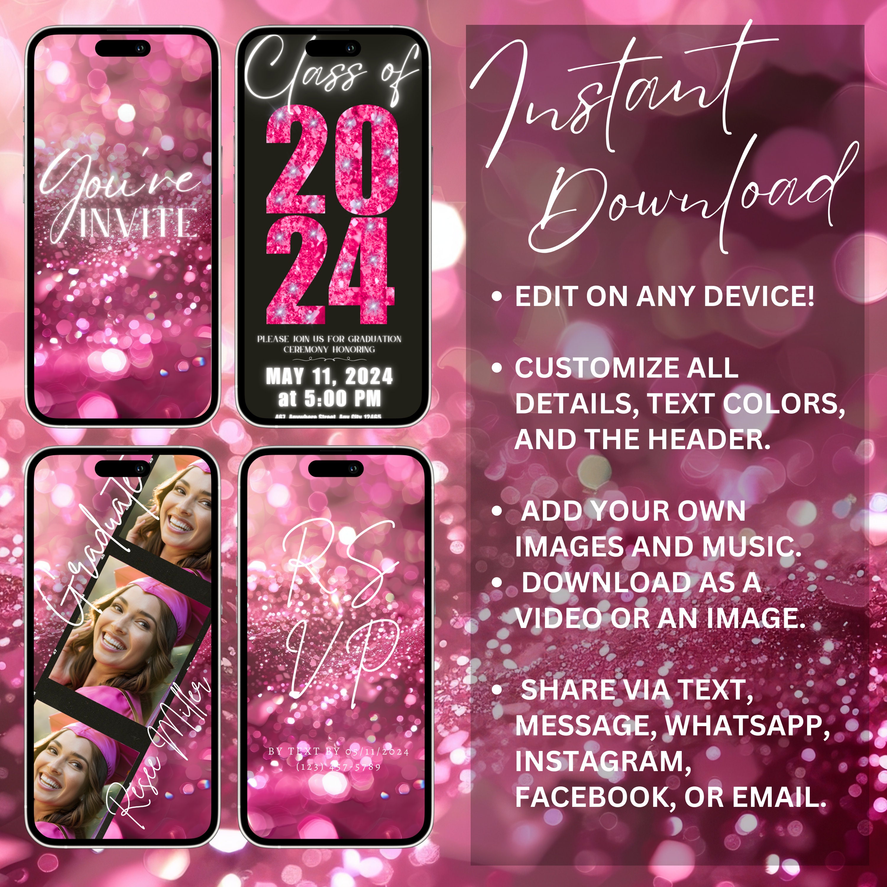 Pink Graduation Invitation 2024, College Graduation Announcement ...