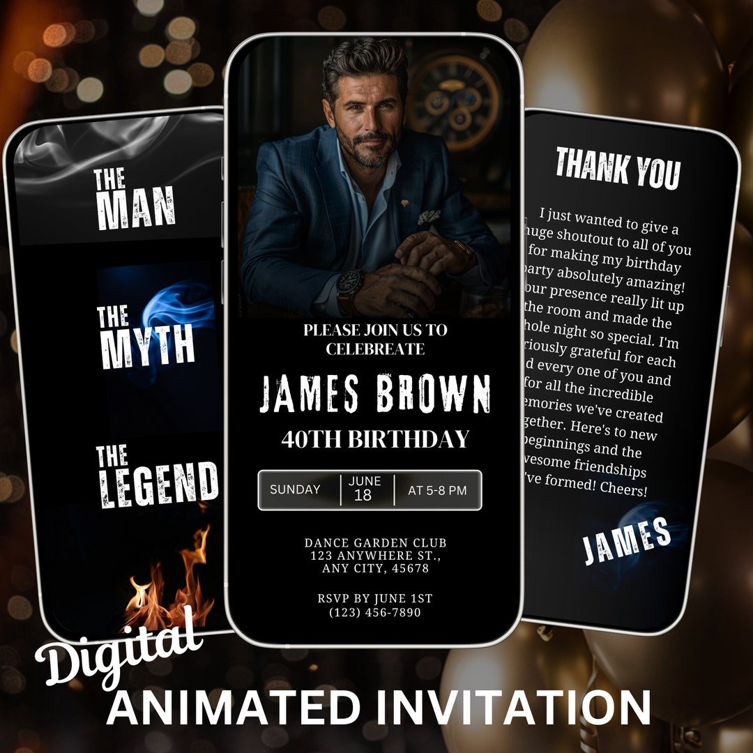 Digital Men Birthday Invitations for Men , the Man the Legend ...