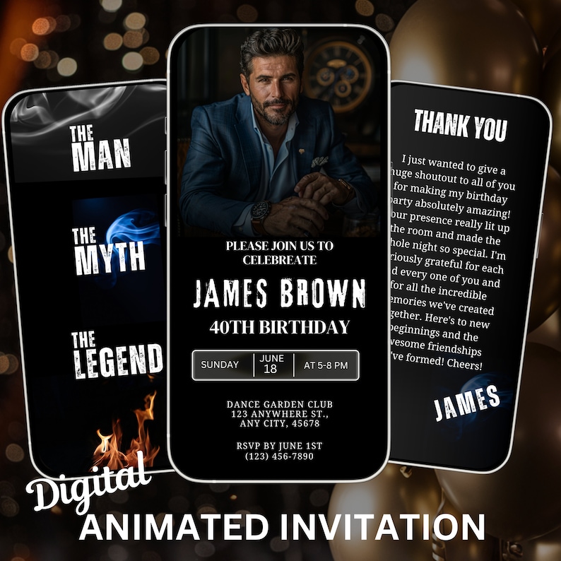 Digital Men Birthday Invitations for Men , the Man the Legend ...