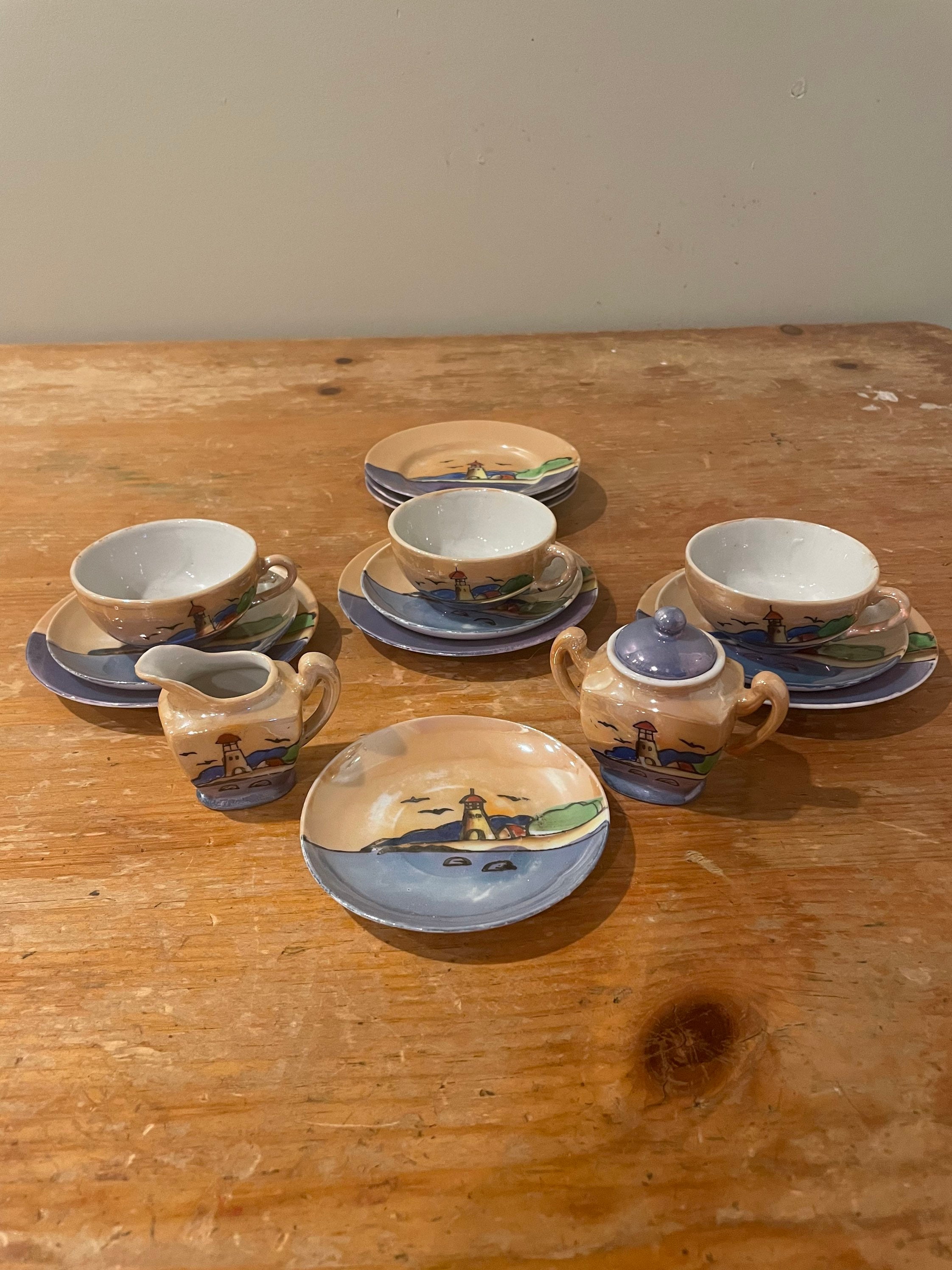 Vintage Miniature Lusterware Tea Cup Set Hand Painted - Etsy