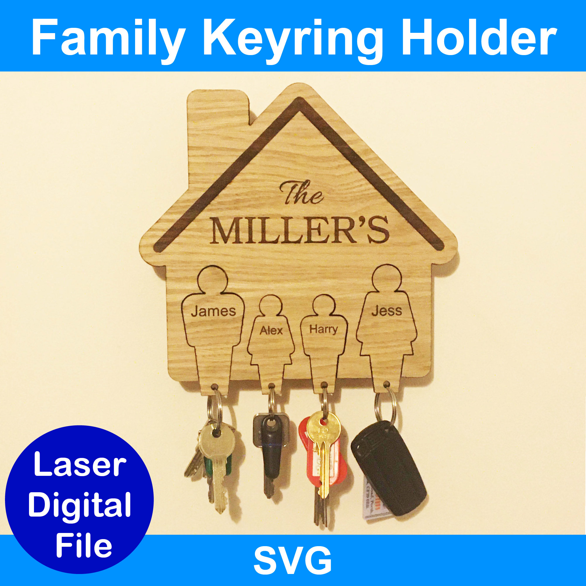 Family Keys Keyring Holder Laser SVG, Cricut Cut Files, for Silhouette ...