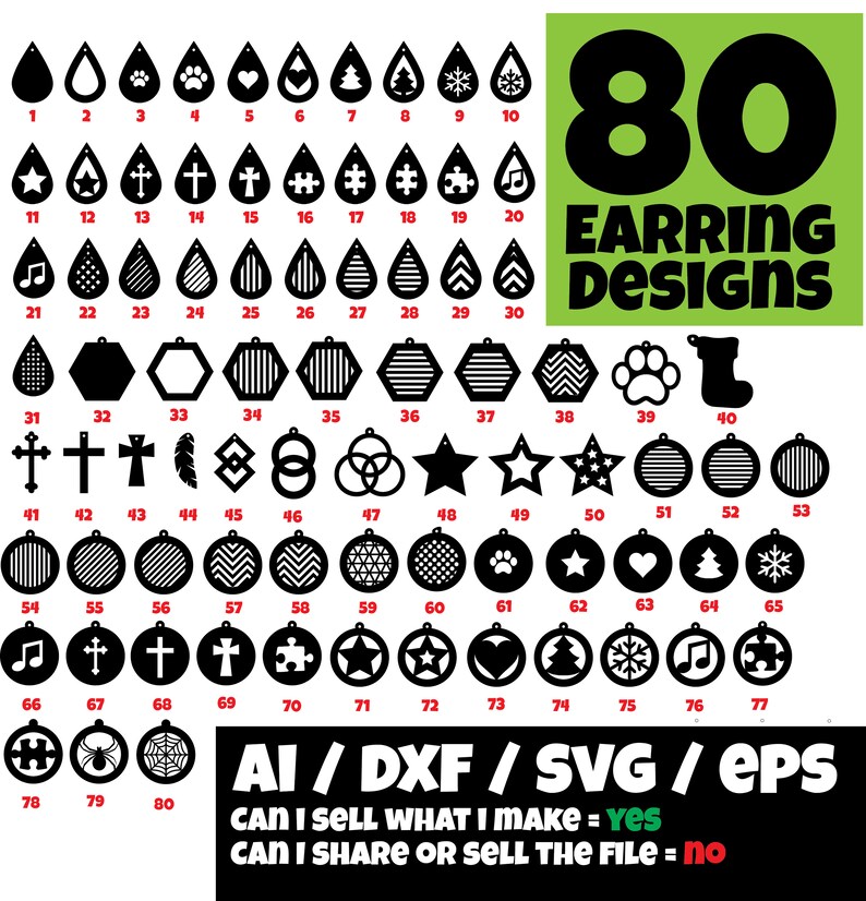80 Laser Files Ear Rings Earring Dxf Ai Eps for Cutting and - Etsy UK