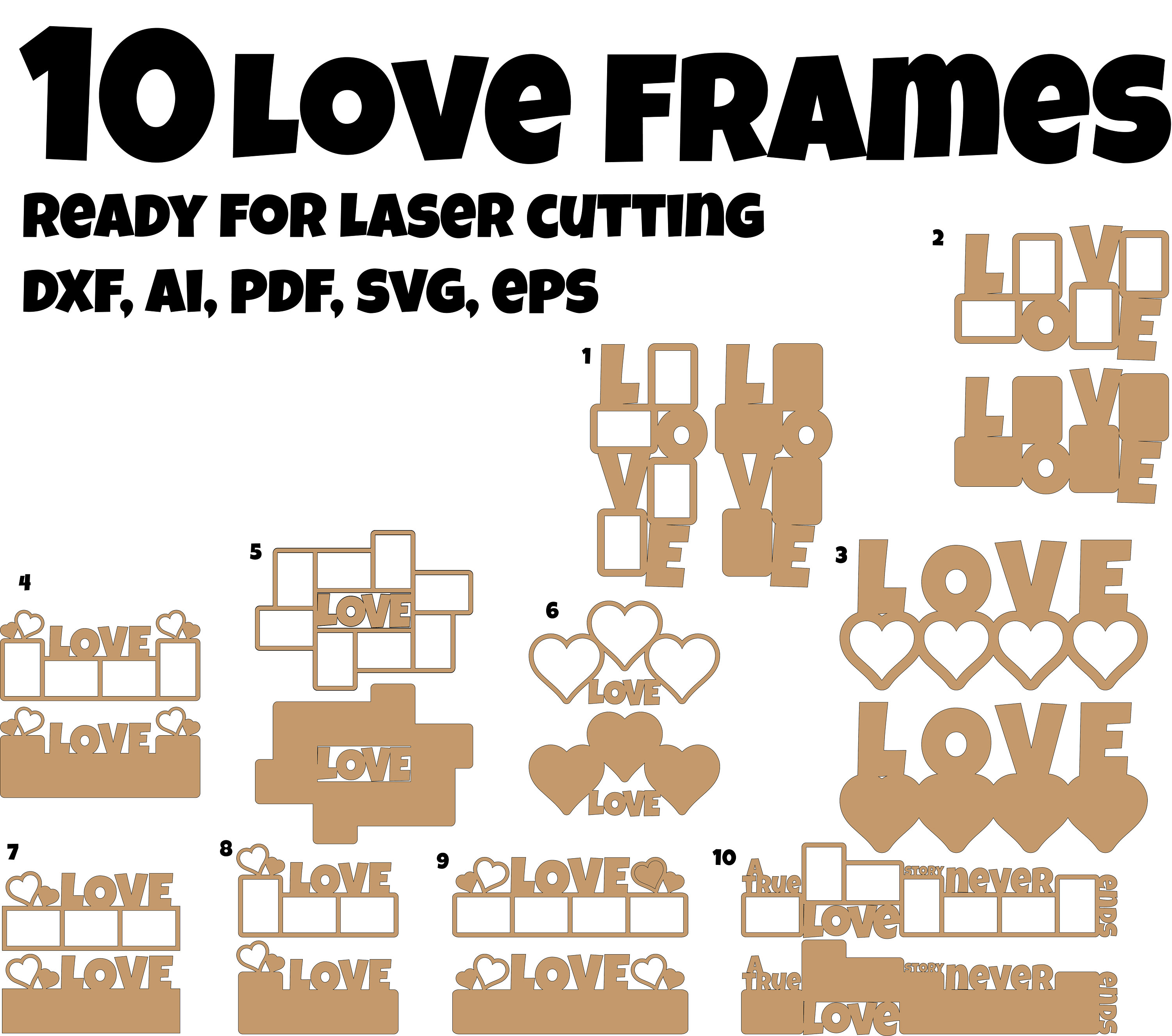 10 Laser Love Photo Frames Cut Cnc Svg Picture Frames Dxf Files for ...