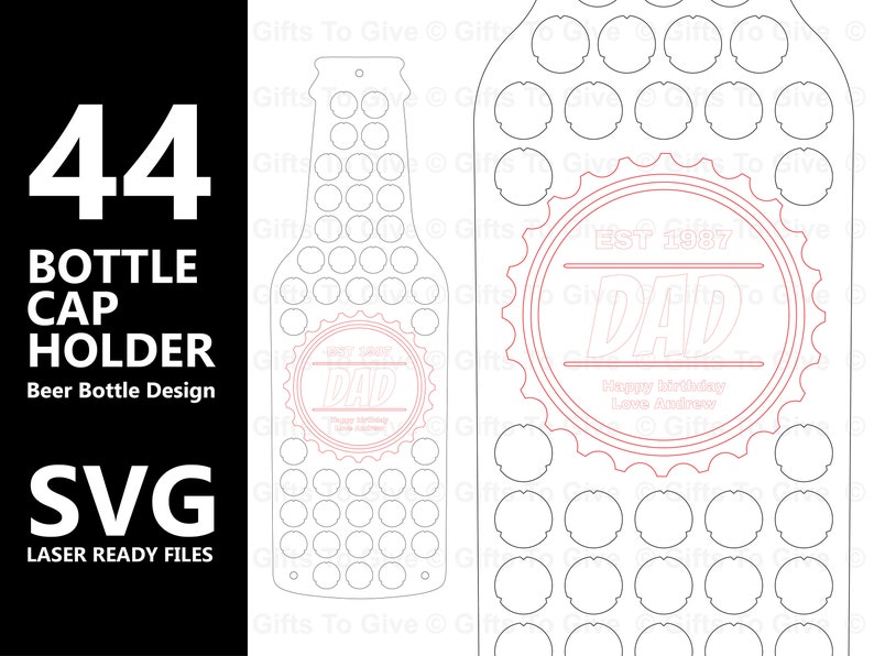 44 Bottle Cap Holder Beer Bottle Design Laser File - Glowforge Svg ...