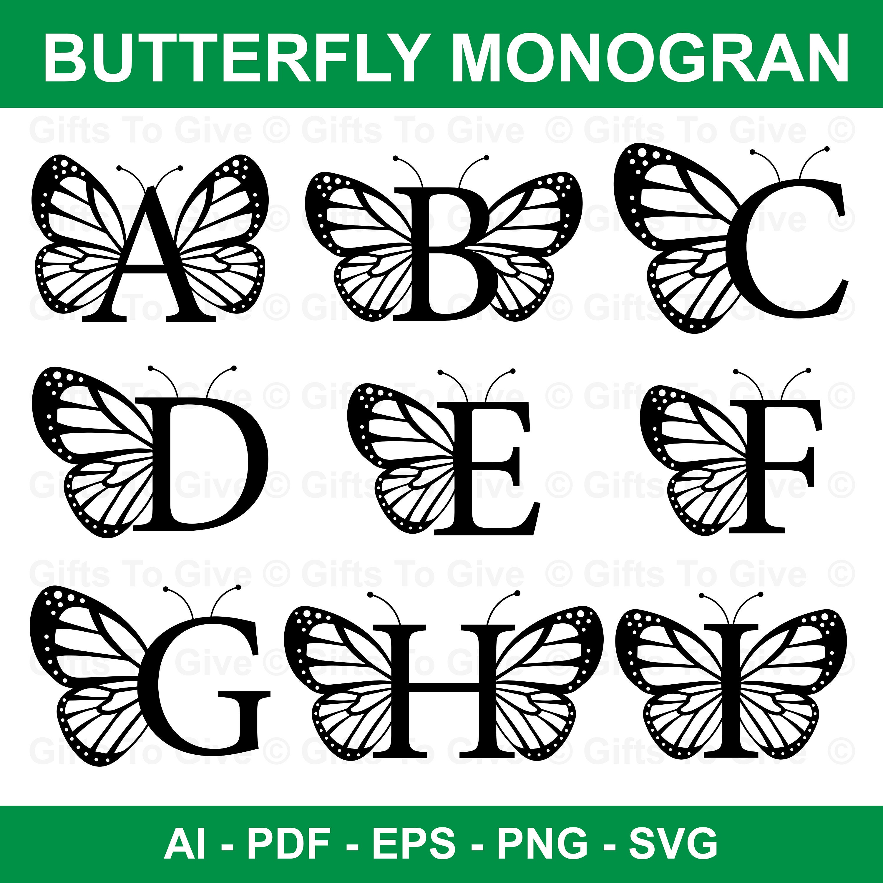 Butterflies Alphabet Monogram SVG PNG PDF Frame Mug Bag - Etsy