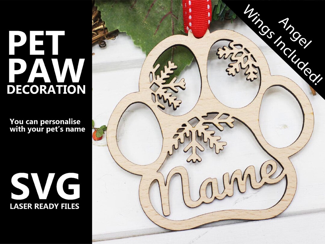 Pet Paw and Angel Wings Version Christmas Tree Decoration Digital and ...