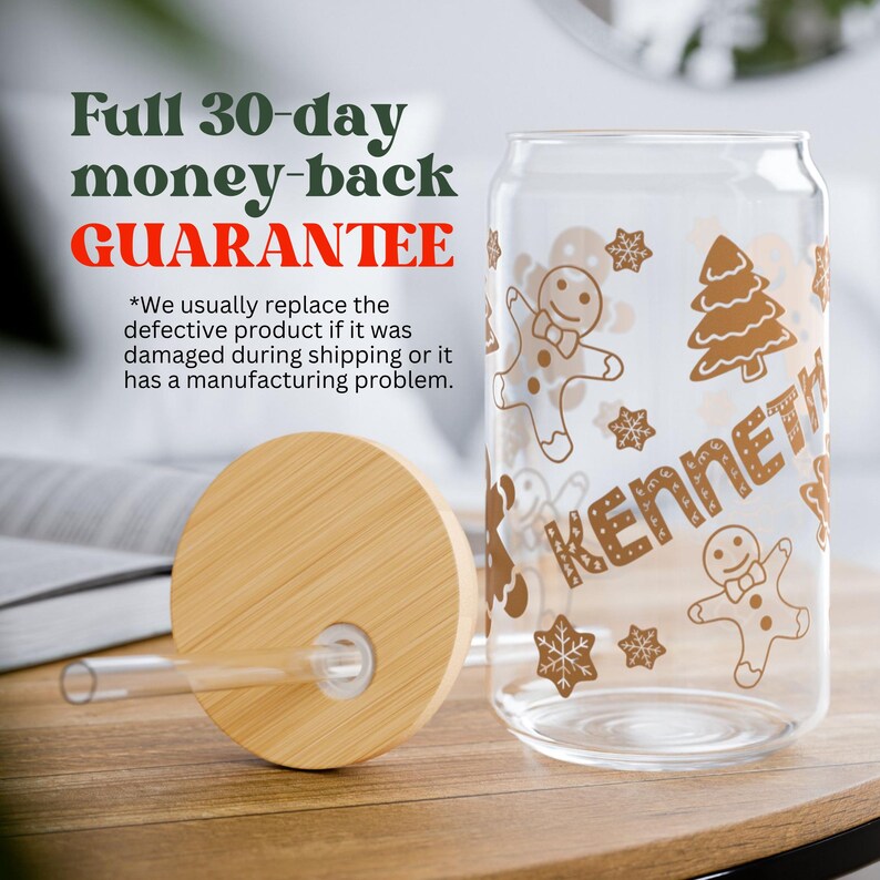 Gingerbread Man Custom Iced Coffee Glass Mug Personalized Tumbler Name ...