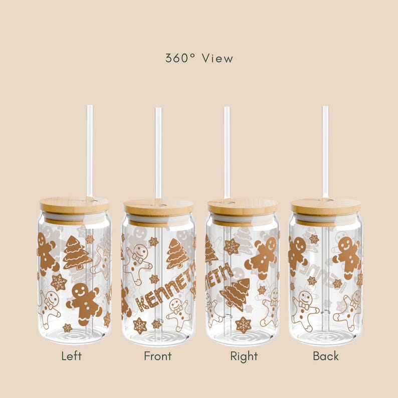 Gingerbread Man Custom Iced Coffee Glass Mug Personalized Tumbler Name ...