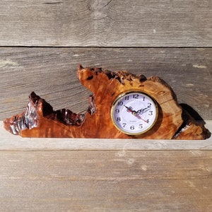 Redwood Burl Wood Clock Mantle Desk Office Gifts for Men 2 Tone Sitting ...