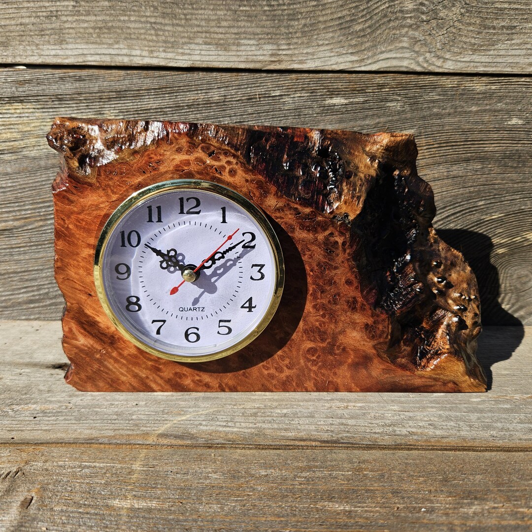 Redwood Wood Clock Redwood Burl Clock Table Shelf Mantle Desk Office ...