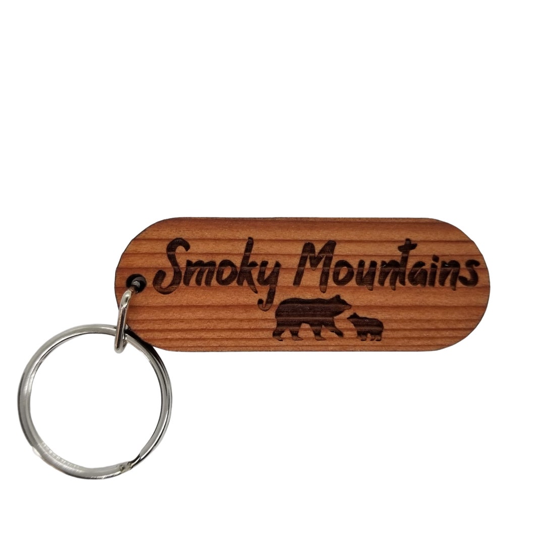 Smoky Mountains Wood Keychain Black Bear and Bear Cub Souvenir Travel ...