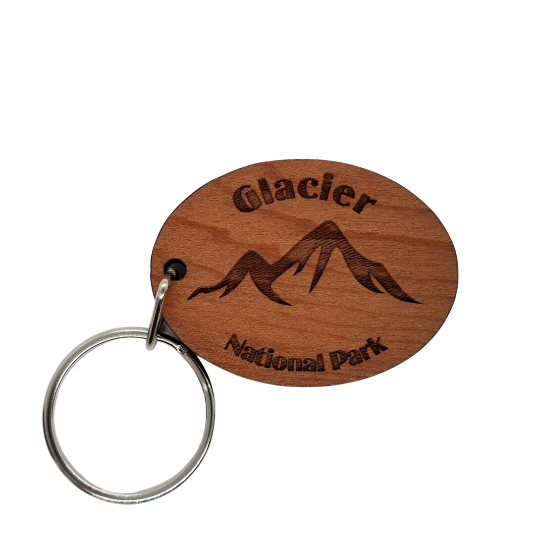 Glacier National Park Keychain Montana Mountains Wood Keyring Key Tag ...