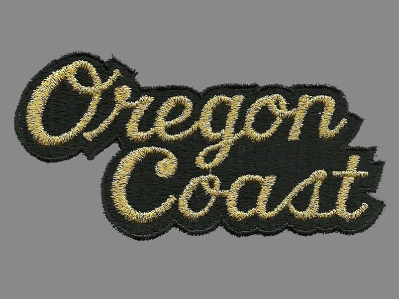 Oregon Coast Patch – Script Cursive Font Black and Gold Travel Patch ...