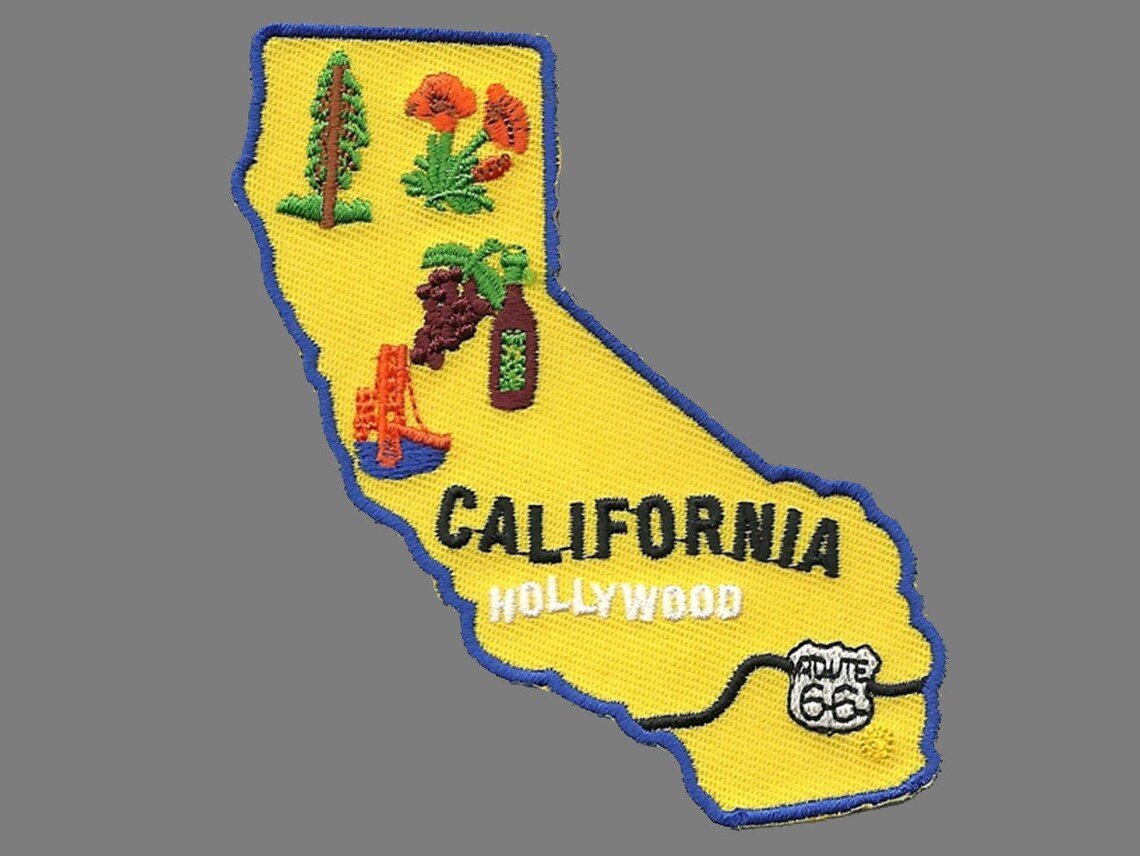California State Patch CA Map Landmarks Redwoods Wine Poppies - Etsy